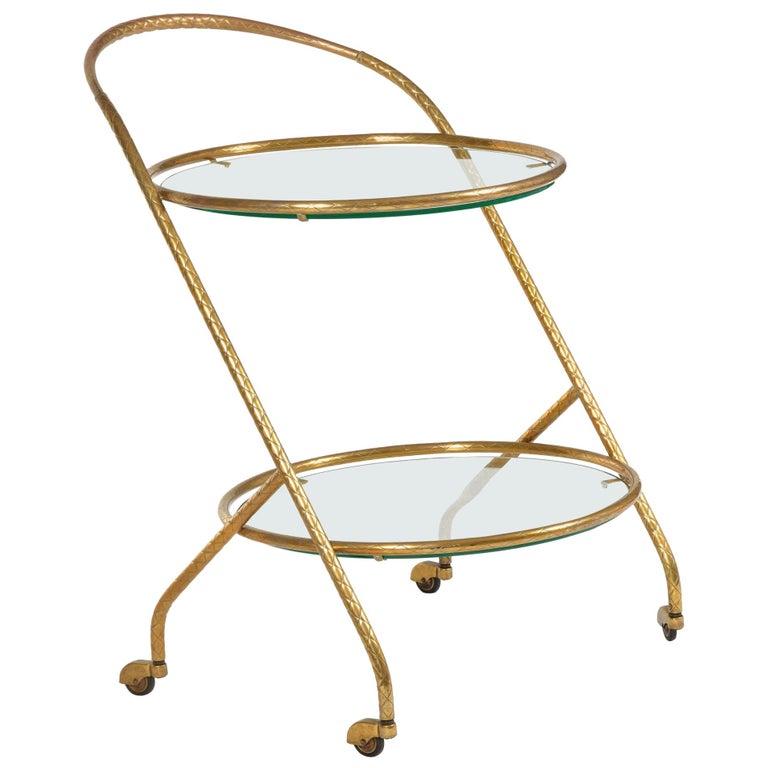1950s Italian Brass Circular Bar Cart/Trolley For Sale at 1stDibs