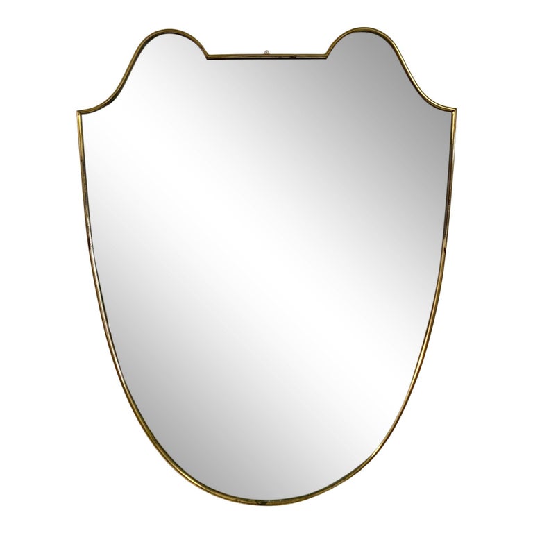 1950s Italian Brass Shield Shaped Mirror For Sale at 1stDibs