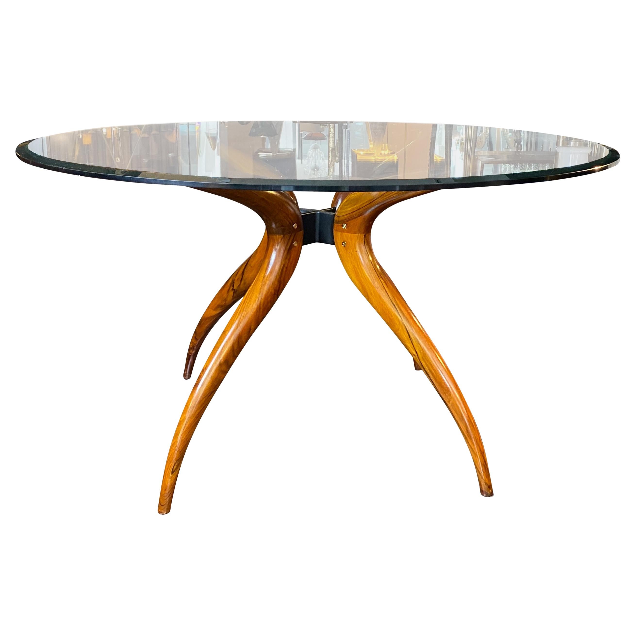 Circular Centre Table in Walnut and Brass by I.S.A. Italy, circa 1950 ...