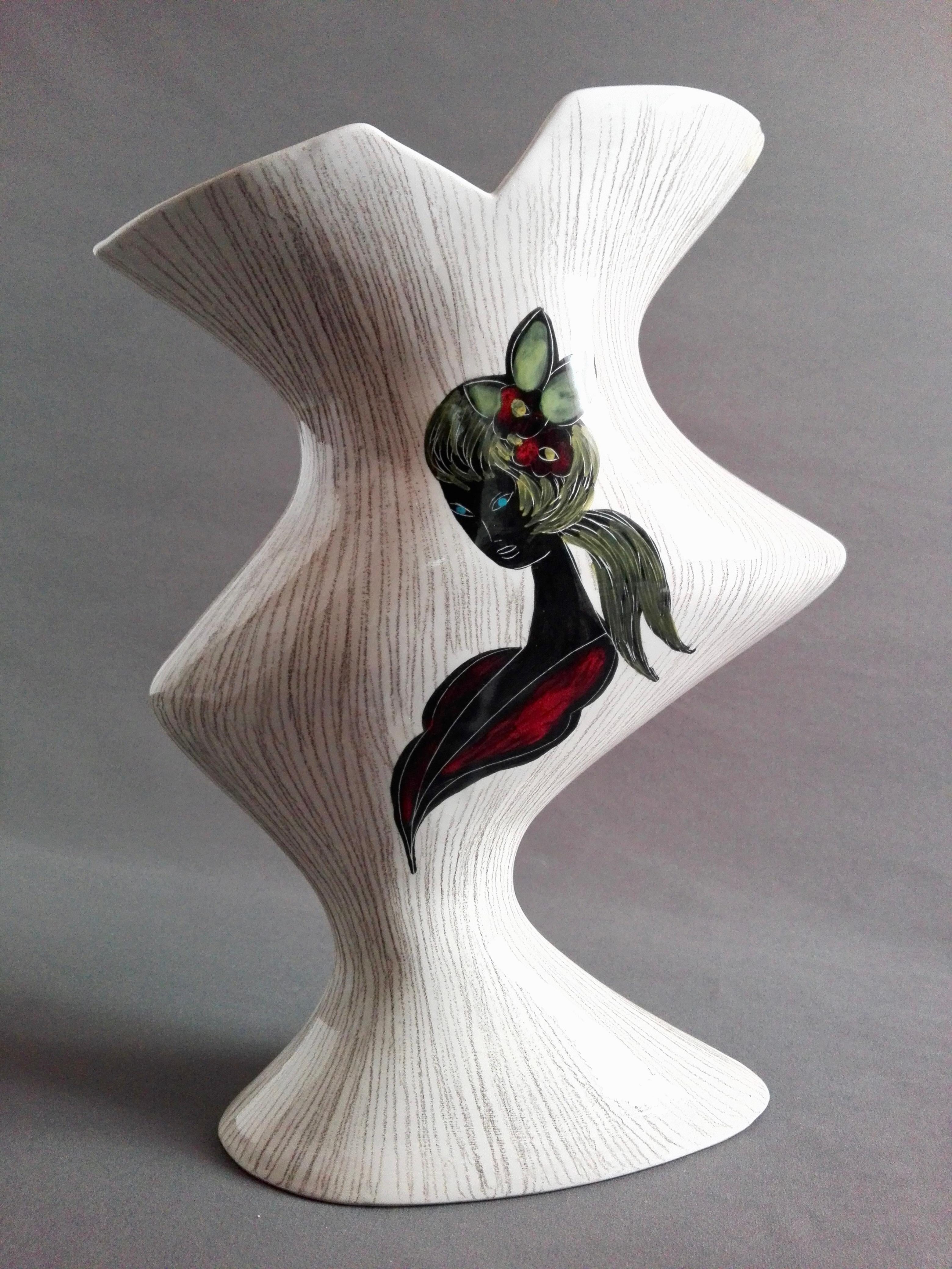 1950s Italian Ceramic Vintage Decorated Vases, a Pair For Sale at 1stDibs