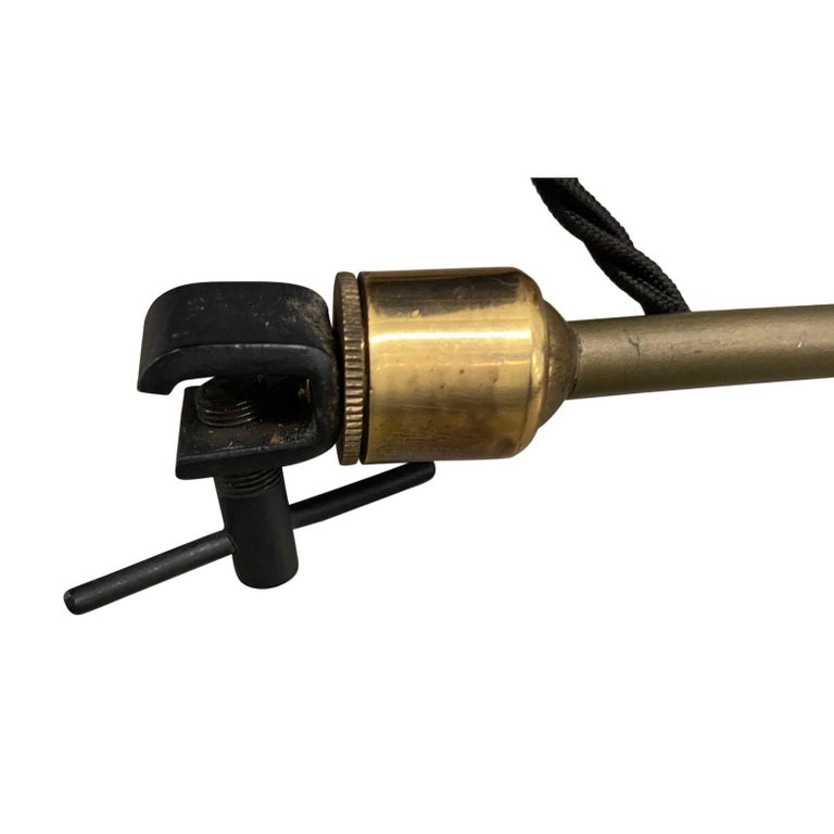 1950's Italian Clip on Brass, Black Metal and Rattan Library Light or ...