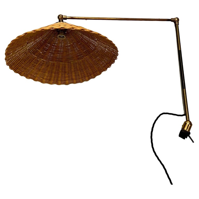 1950's Italian Clip on Brass, Black Metal and Rattan Library Light or ...