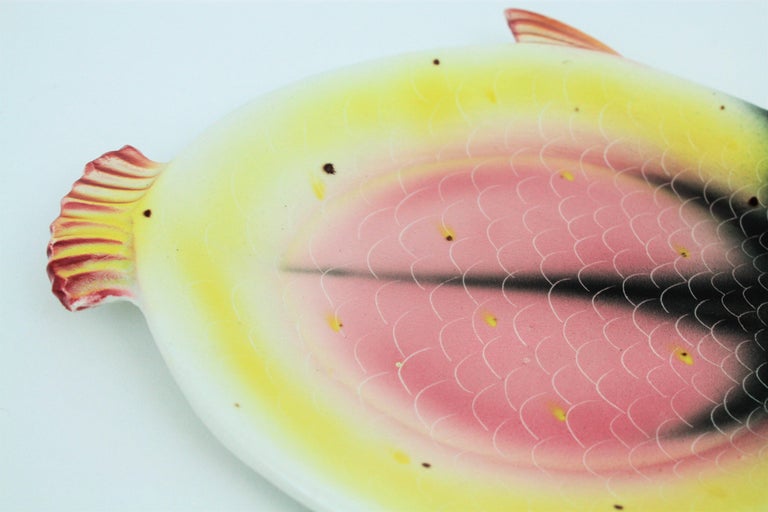 1950s Italian Colorful Pink and Yellow Glazed Ceramic Sole Fish Plate ...