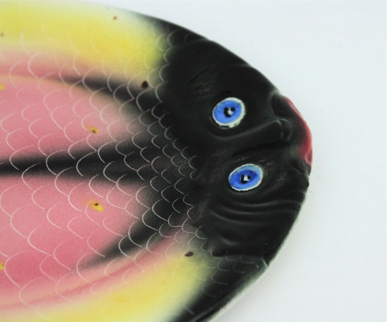 1950s Italian Colorful Pink and Yellow Glazed Ceramic Sole Fish Plate ...