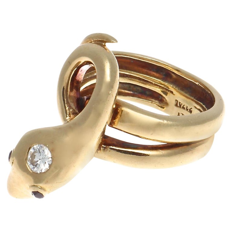 1950s Italian Diamond Gold Snake Ring For Sale at 1stDibs