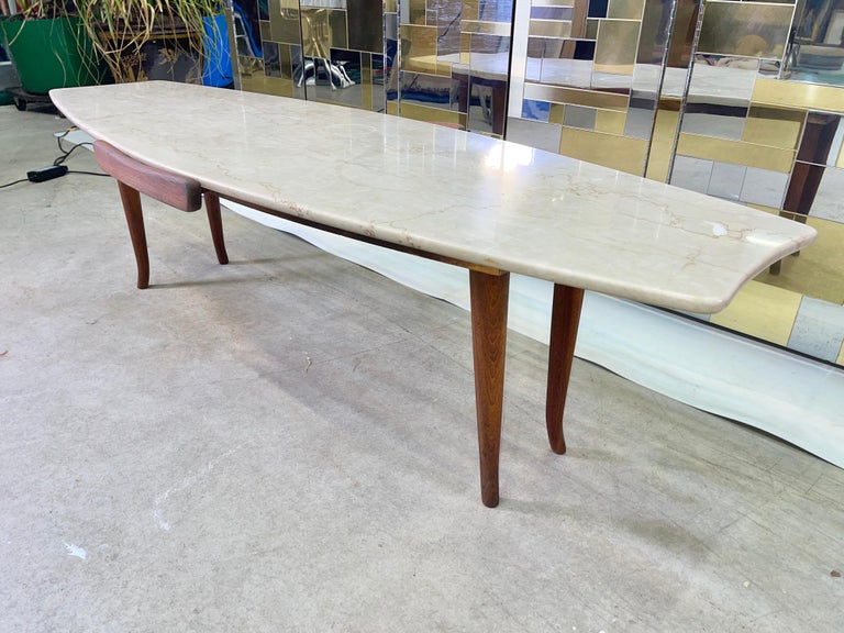 Erno Fabry Fishtail Surfboard Marble and Walnut Cocktail Table For Sale ...