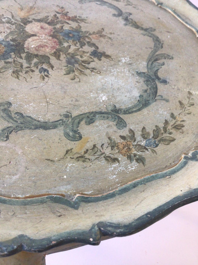 1950s Italian Hand Painted Teal Floral Table For Sale at 1stDibs