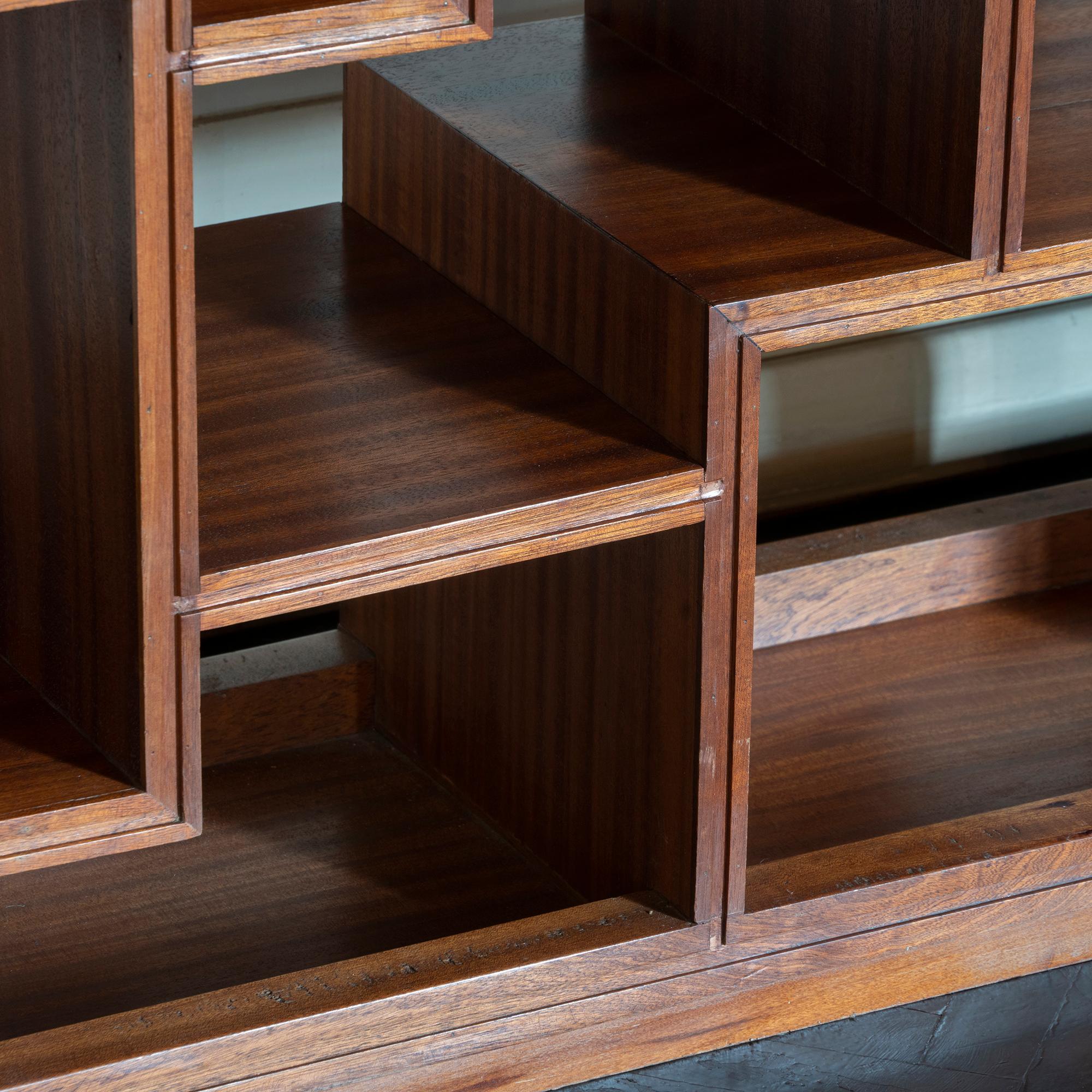 1950's Italian Library in Walnut and Smoky Grey Glass Top at 1stDibs