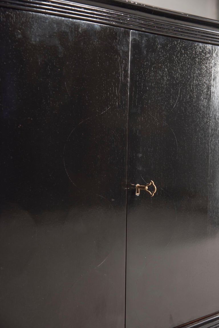 1950s Italian Long Rounded Edges Crystal Top Black Buffet with Brass ...