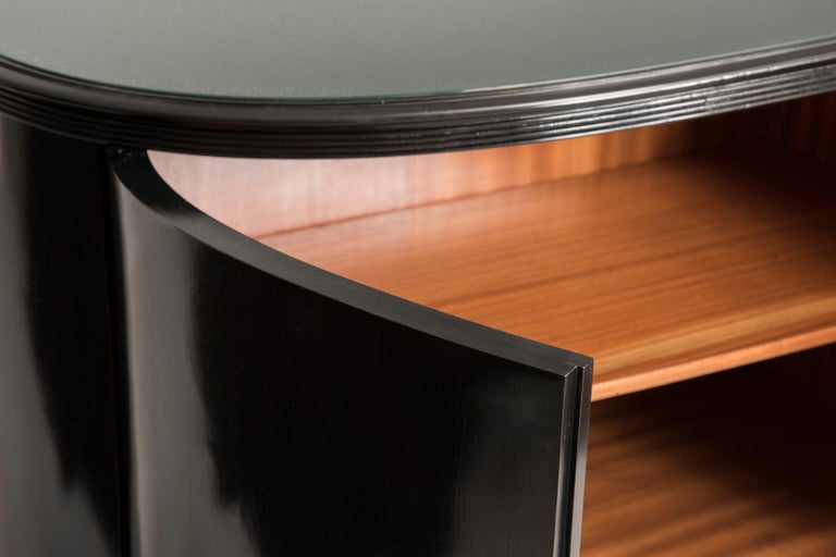 1950s Italian Long Rounded Edges Crystal Top Black Buffet with Brass ...