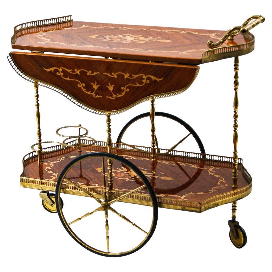 1950s Italian Marquetry Drop Leaf Olivewood Bar Cart For Sale at 1stDibs 1950s Italian Marquetry Drop Leaf Olivewood Bar Cart For Sale at 1stDibs