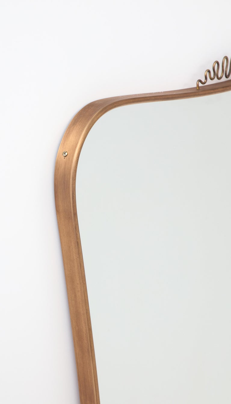 1950s Italian Modernist Brass Mirror with Scroll Top Attributed to Gio ...