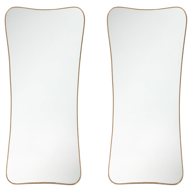 1950s Italian Modernist Grand Scale Pair of Shaped Brass Mirrors For ...