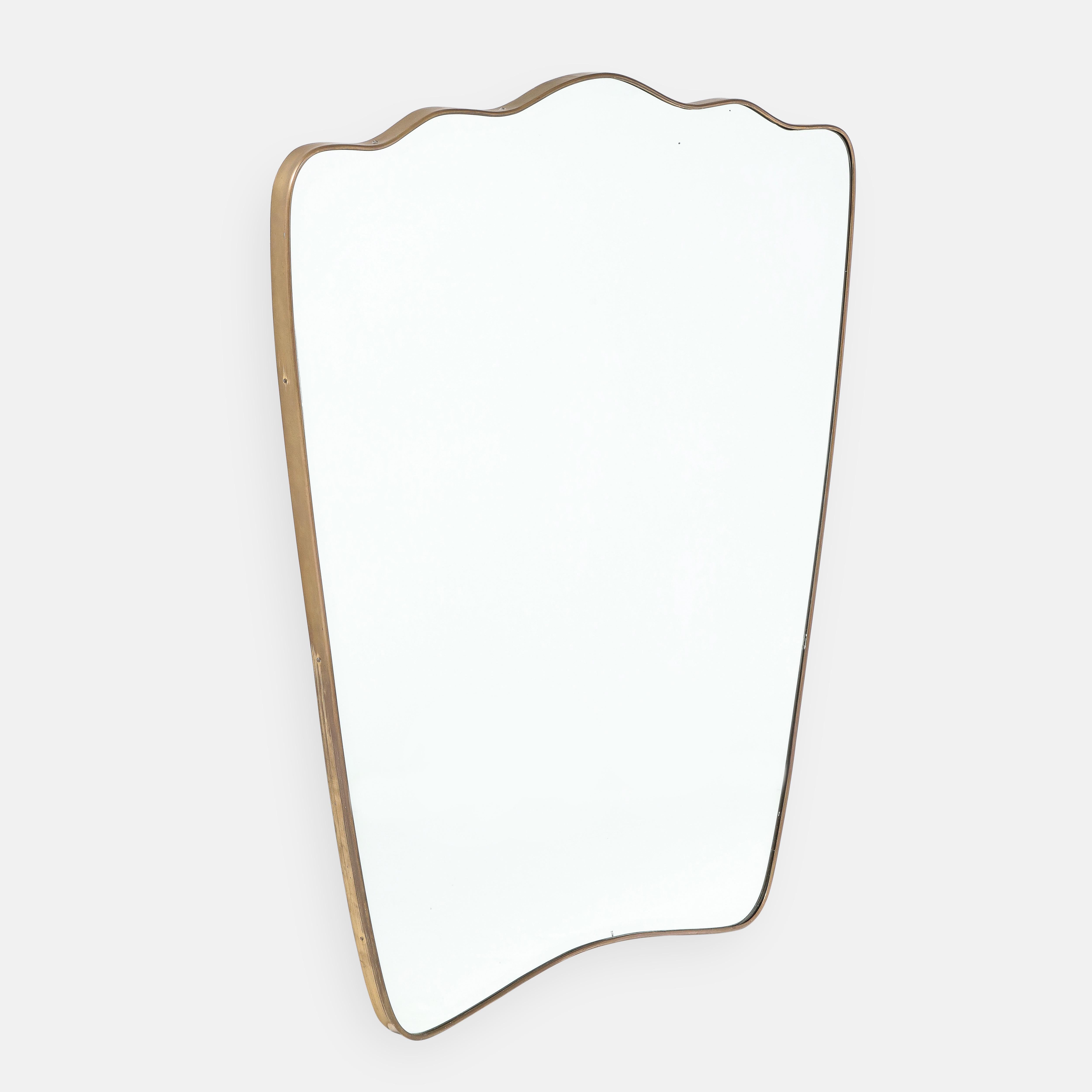 1950s Italian Modernist Large Shaped Brass Beveled Mirror at 1stDibs