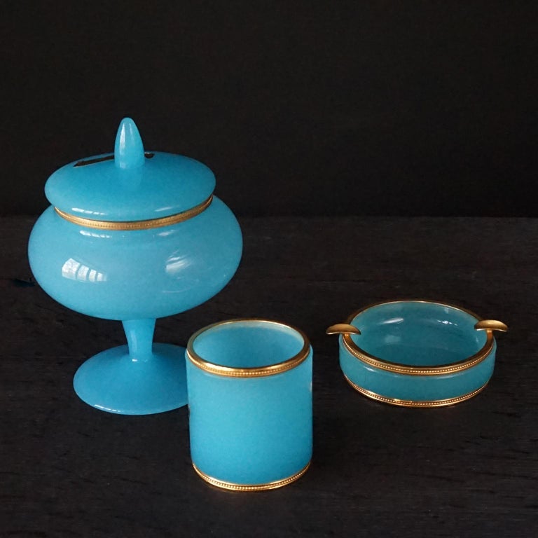 1950s Italian Murano Blue Cased Glass Ormolu Set in Veritable Opaline ...