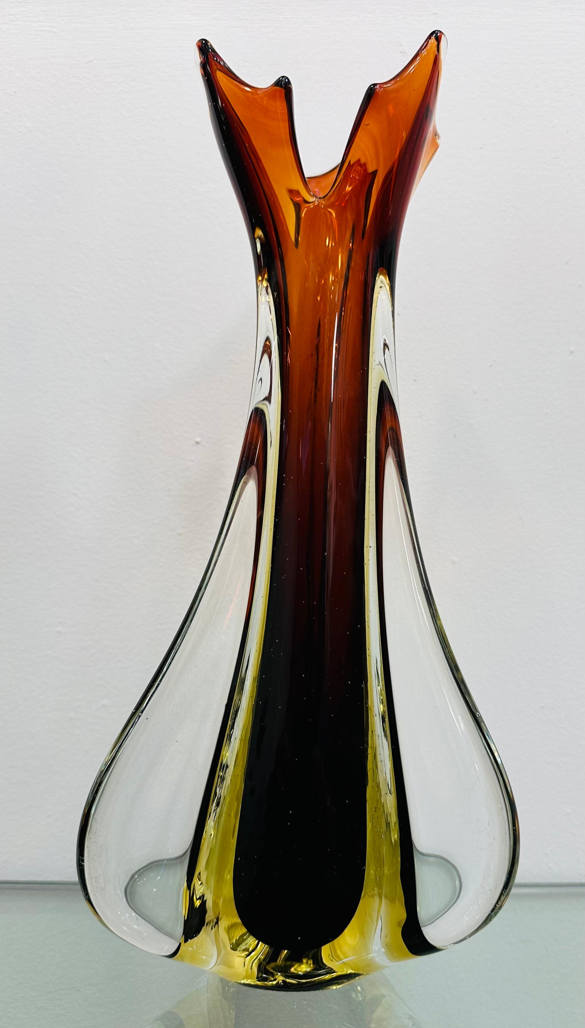 1950s Italian Murano Sommerso "Maple Leaf' Brown Yellow and Clear Art ...