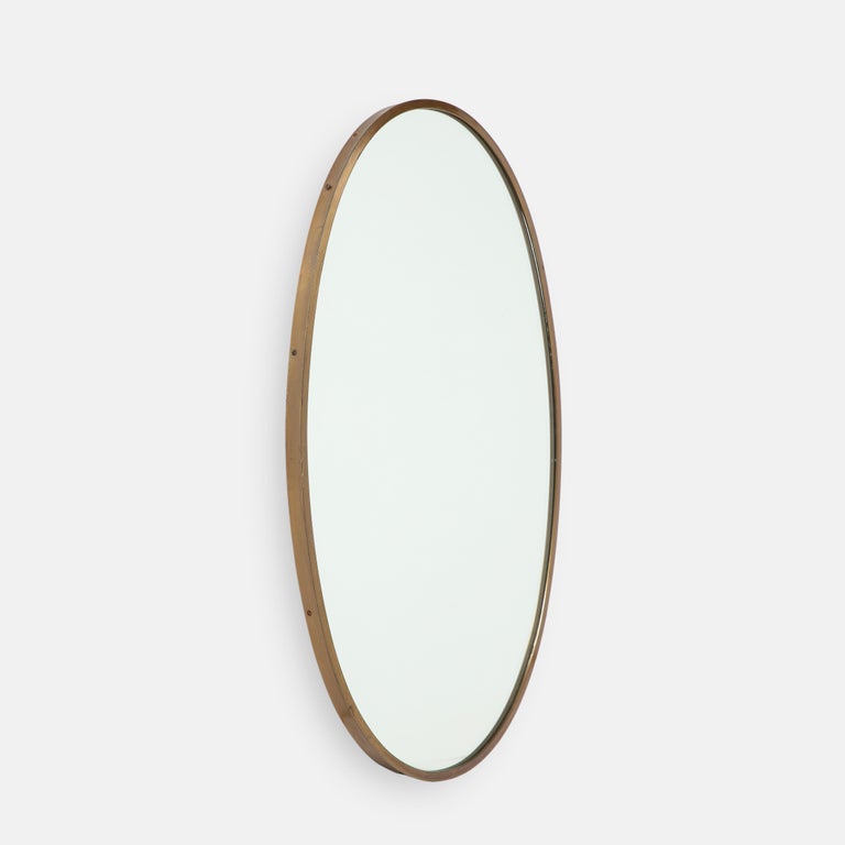 1950s, Italian Oval Brass Mirror For Sale at 1stDibs