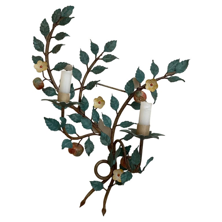 1950s Italian Painted Metal Leaf and Branch Candle Wall Sconce For Sale ...