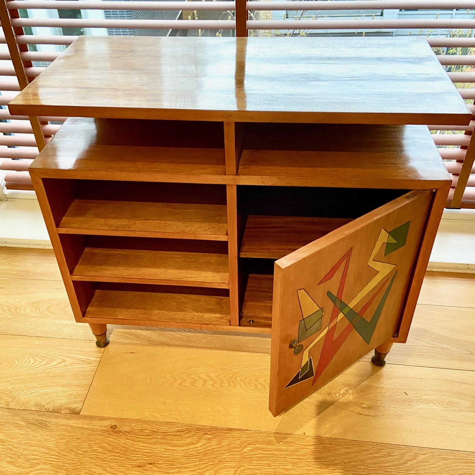 1950's Italian Pair of Blond Wood Side Cabinets with Abstract Painted ...