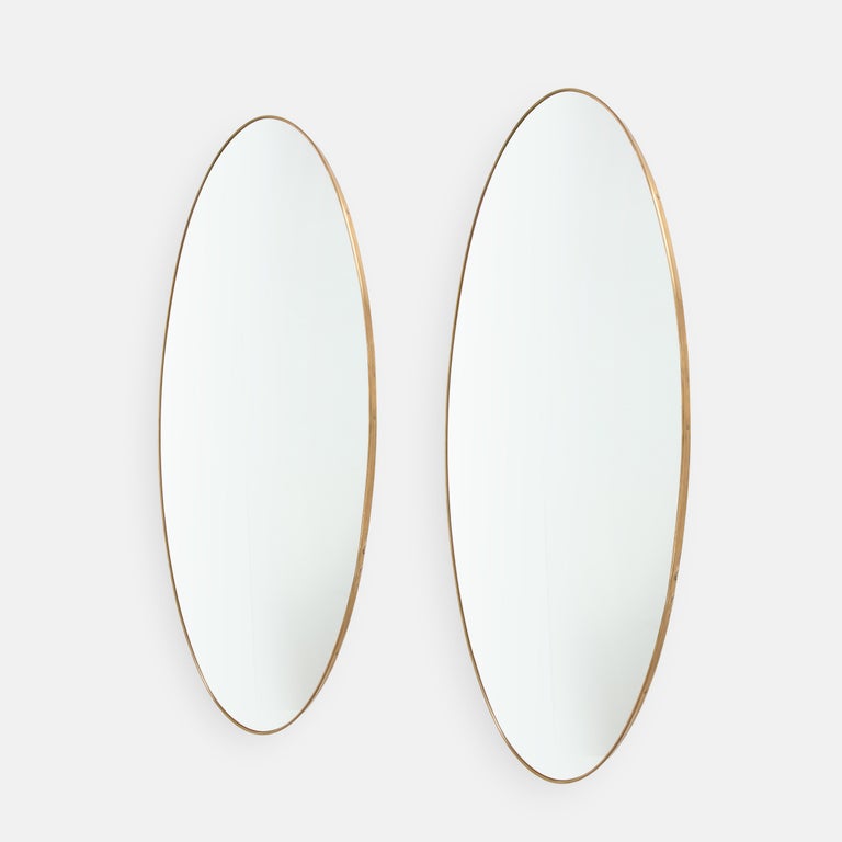 1950s Italian Rare Pair of Grand Scale Oval Brass Mirrors For Sale at ...