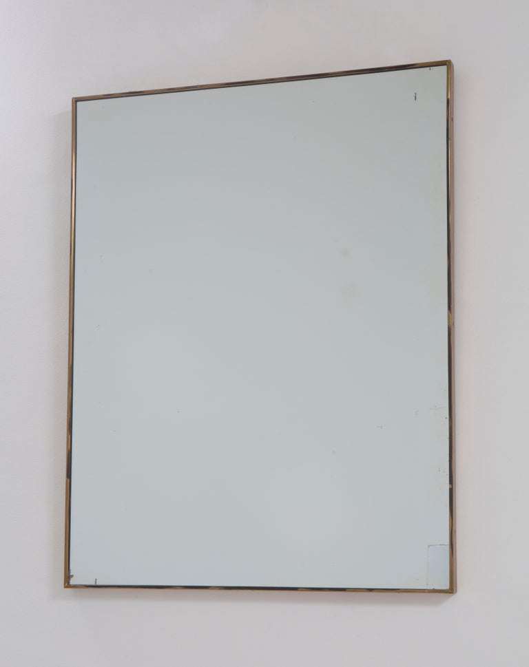 1950s Italian Rectangular Brass Framed Mirror For Sale at 1stDibs