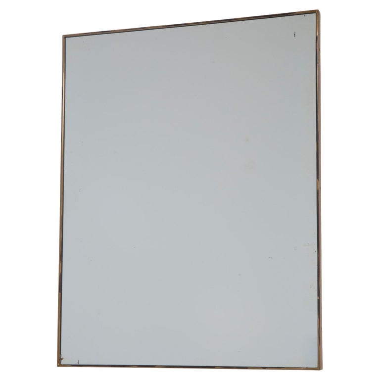 1950s Italian Rectangular Brass Framed Mirror For Sale at 1stDibs