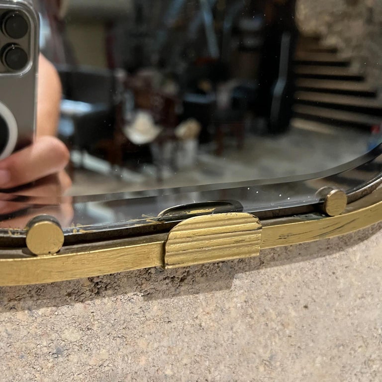 1950s Italian Elegance Long Floating Wall Mirror Solid Brass Style Gio ...