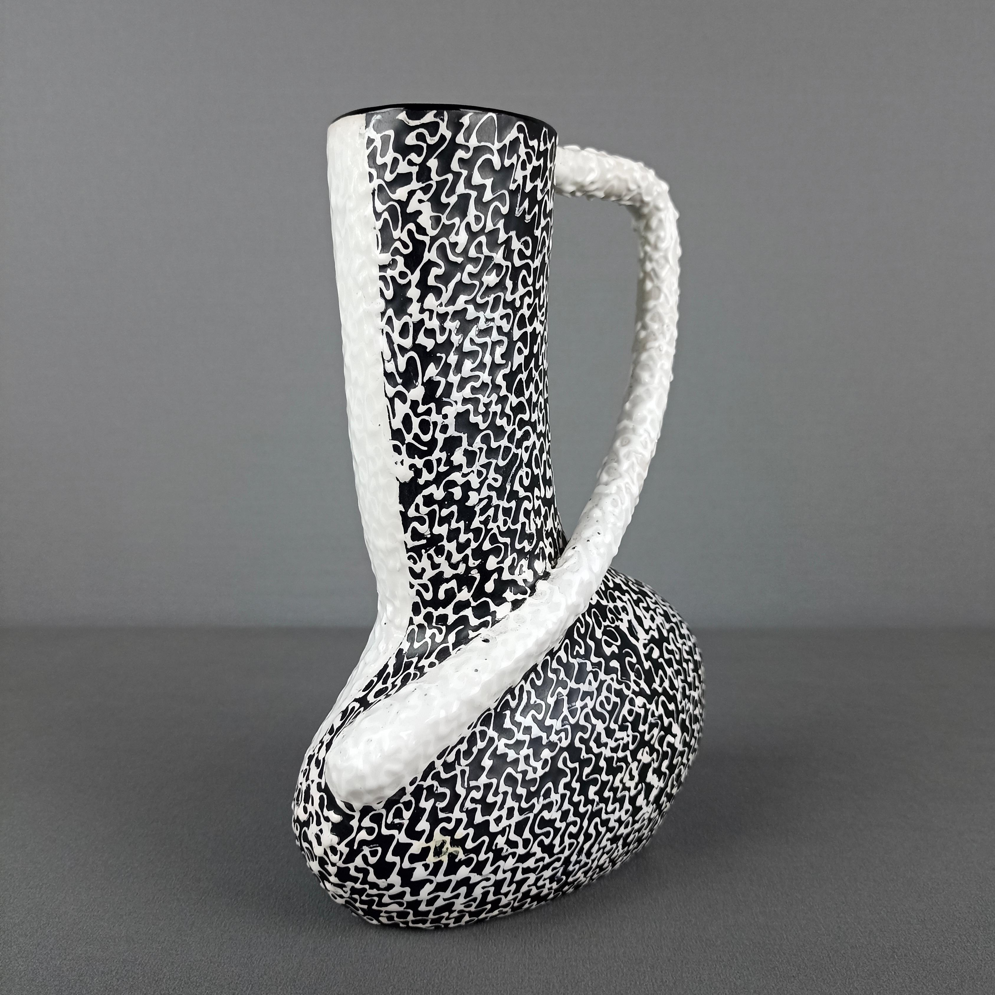 1950s Italian Santucci Deruta asymmetrical black and white ceramic vase ...