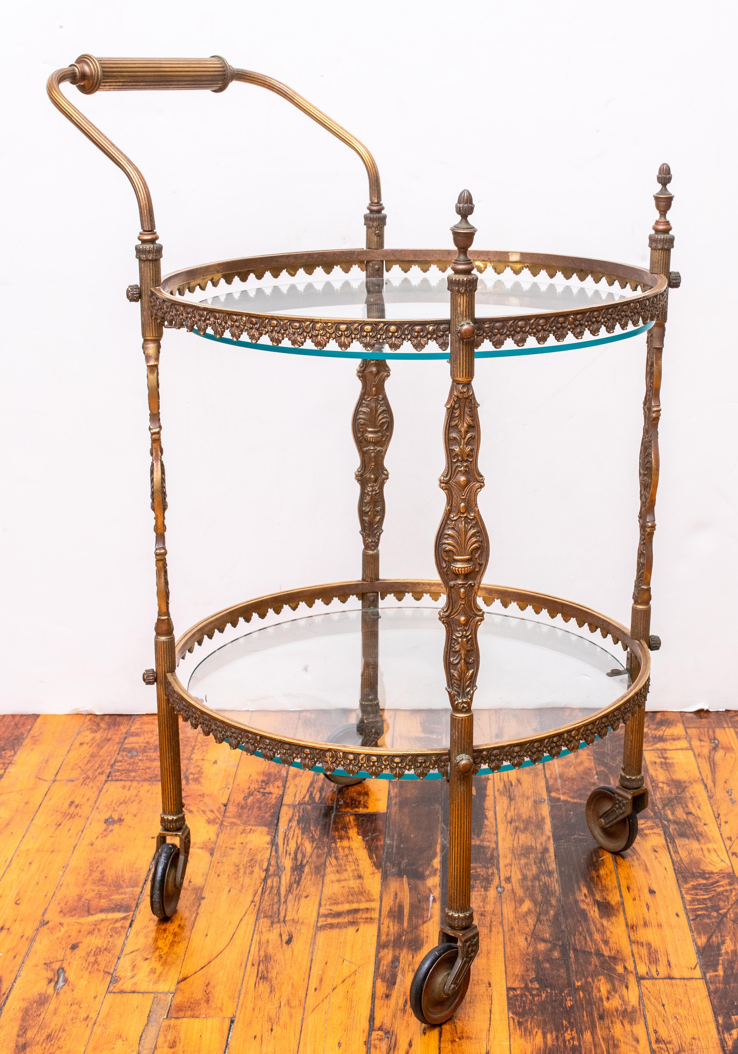 1950s Italian Small Brass Bar Cart For Sale at 1stDibs