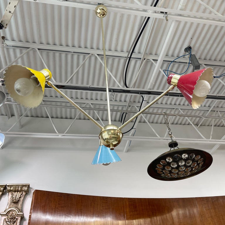 1950's Italian Tri-Colore Three Arm Chandelier For Sale at 1stDibs