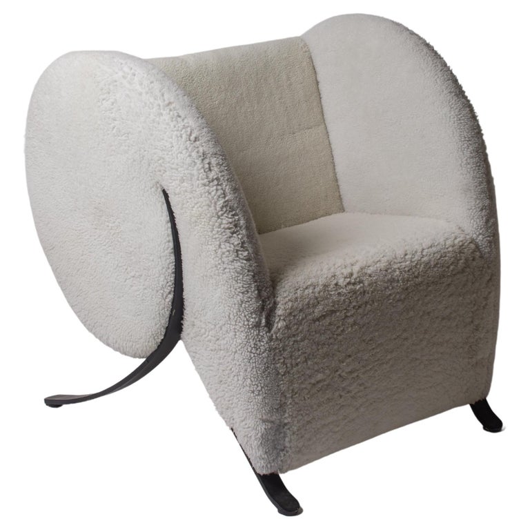 1950s Italian Unique Architectural White Shearling Armchair For Sale at ...