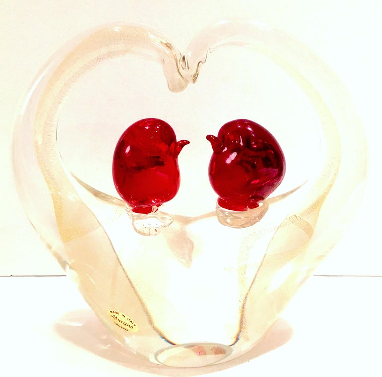 1950'S Italian Venezia Murano Glass Love Birds Heart Sculpture For Sale ...