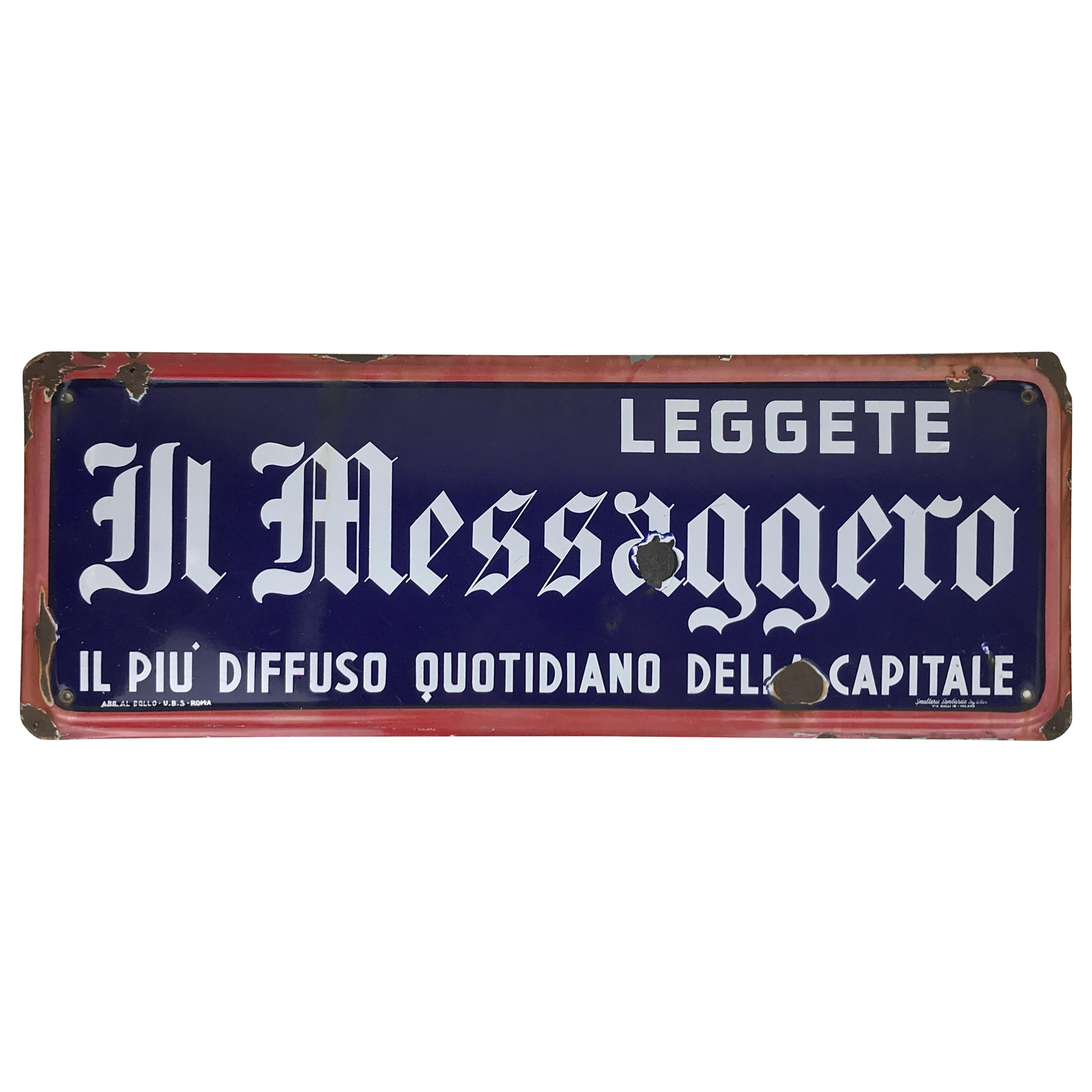 1950s, Italian Vintage Enamel Il Messaggero Rome's Newspaper Sign For ...