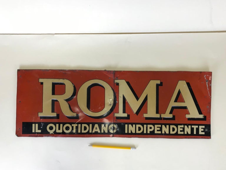 1950s Italian Vintage Transferpinted Red and Cream Roma Newspaper Sign ...