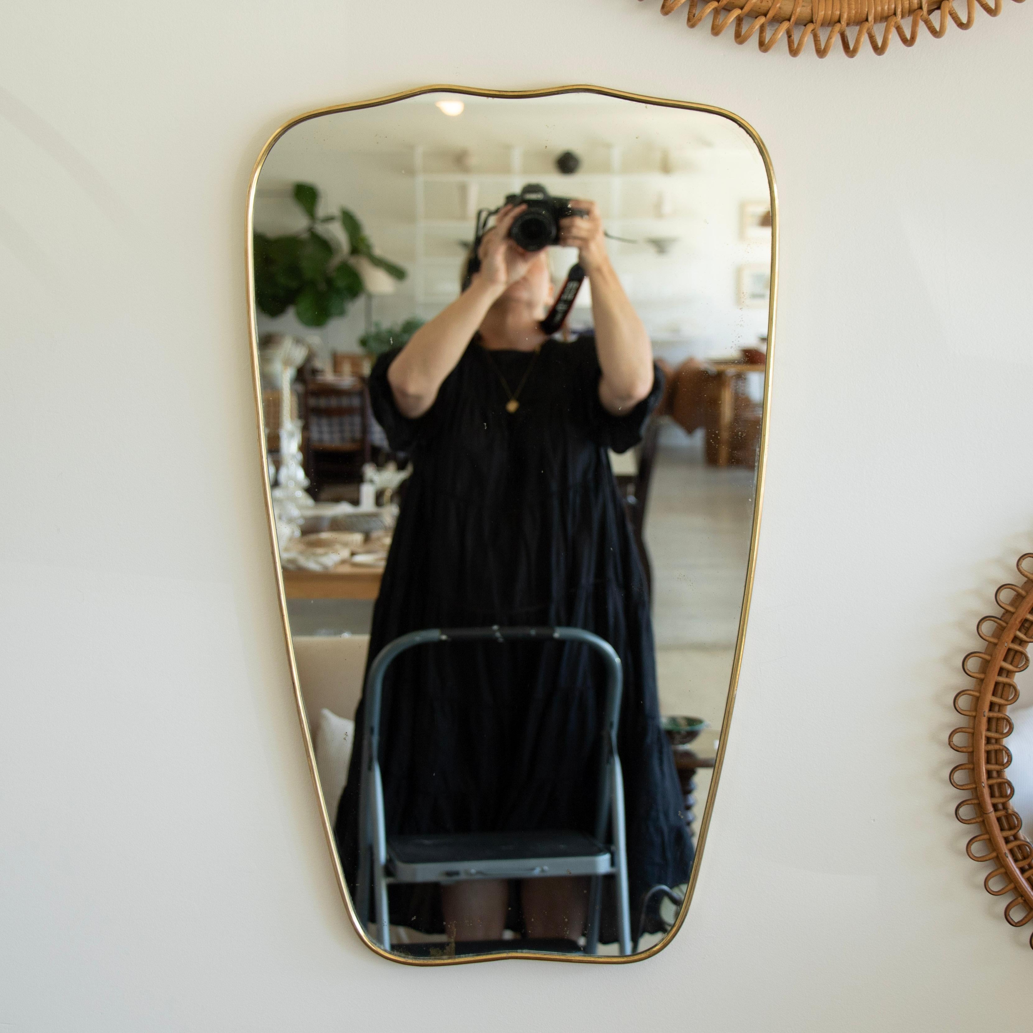 1950s Italian Wavy Brass Mirror For Sale at 1stDibs