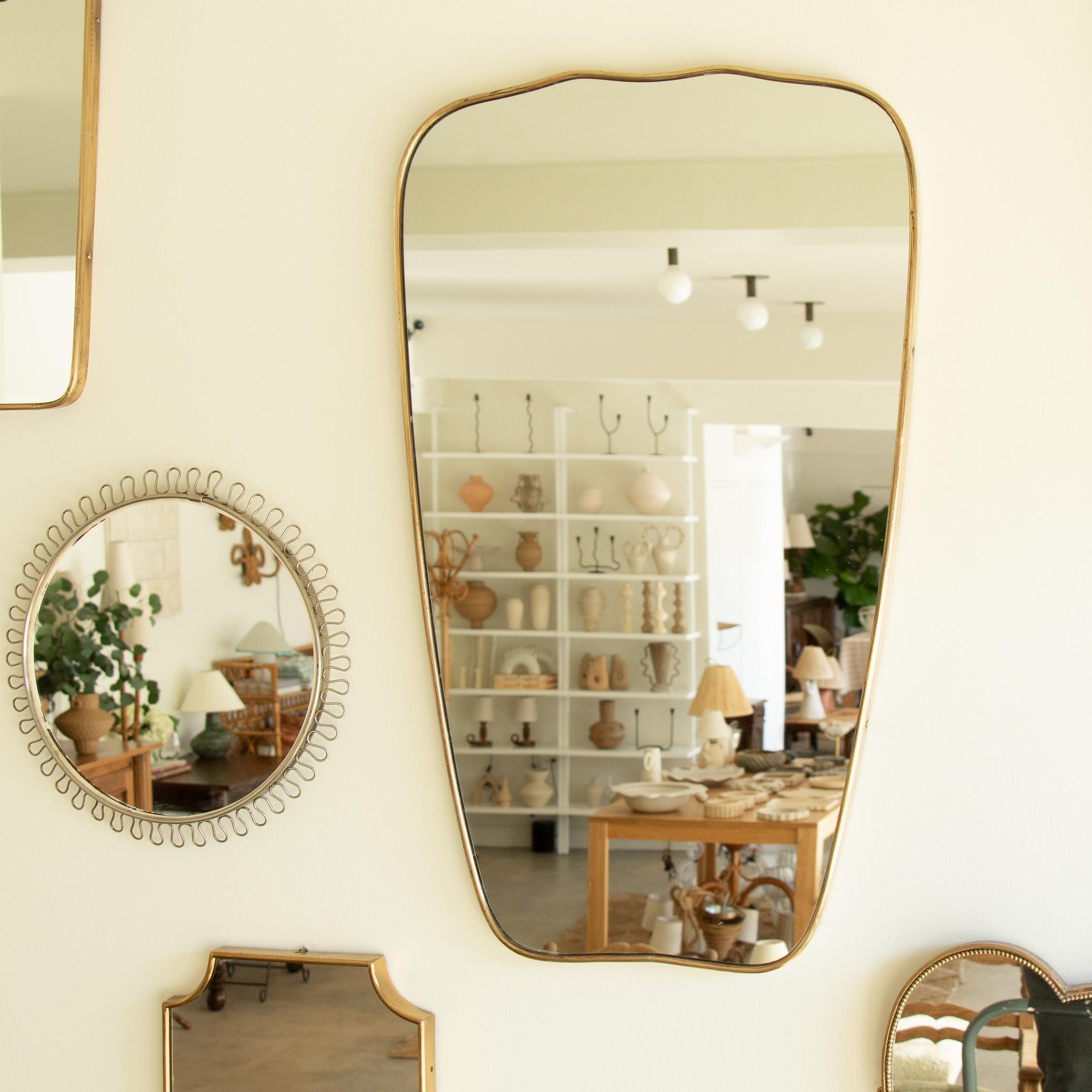 1950s Italian Wavy Brass Mirror For Sale at 1stDibs