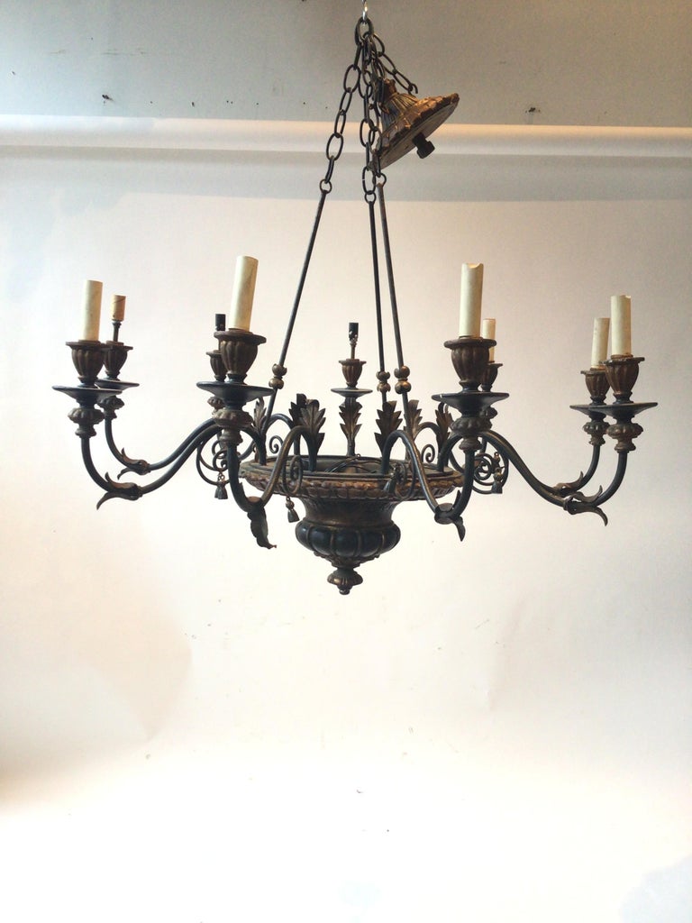 1950s Italian Wood Classical Chandelier For Sale at 1stDibs