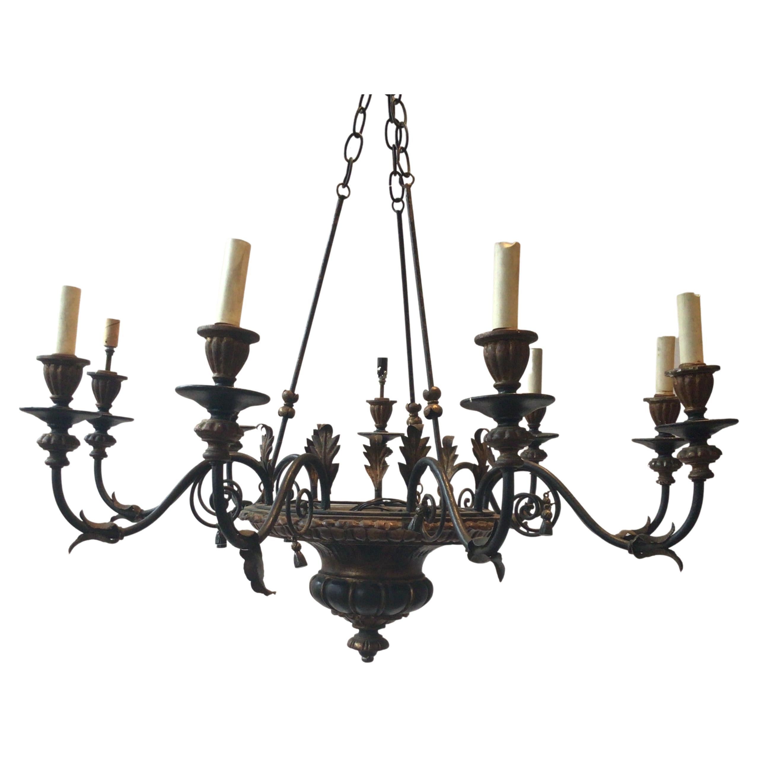 1950s Italian Wood Classical Chandelier For Sale at 1stDibs