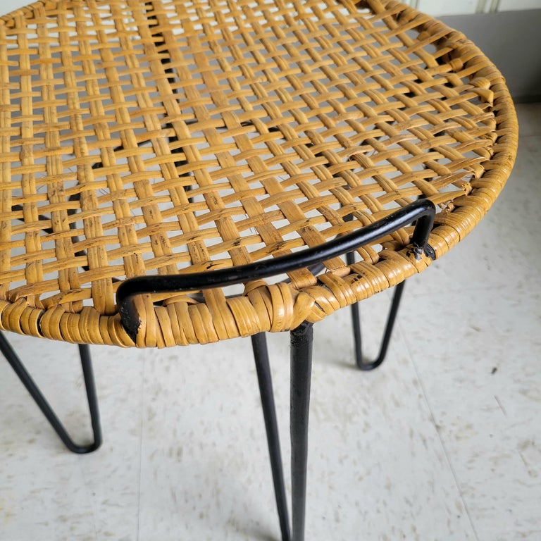 1950s, Japanese Iron + Cane Side Table Stools For Sale at 1stDibs