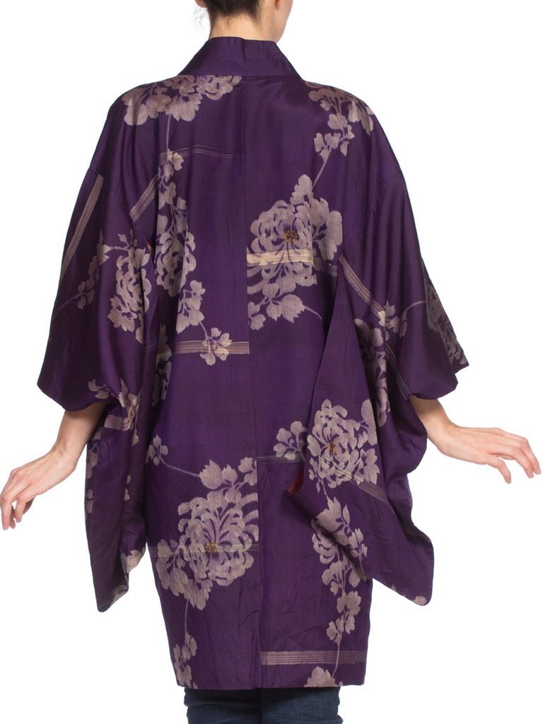 1950'S Japanese Purple Floral Silk Kimono For Sale at 1stDibs