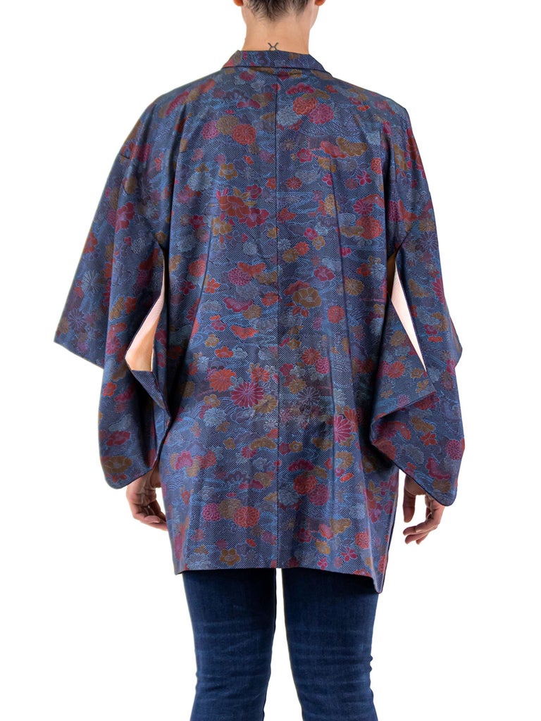 1950S Jewel-Tone Silk Short Kimono With Dark Dot Detailing For Sale at ...