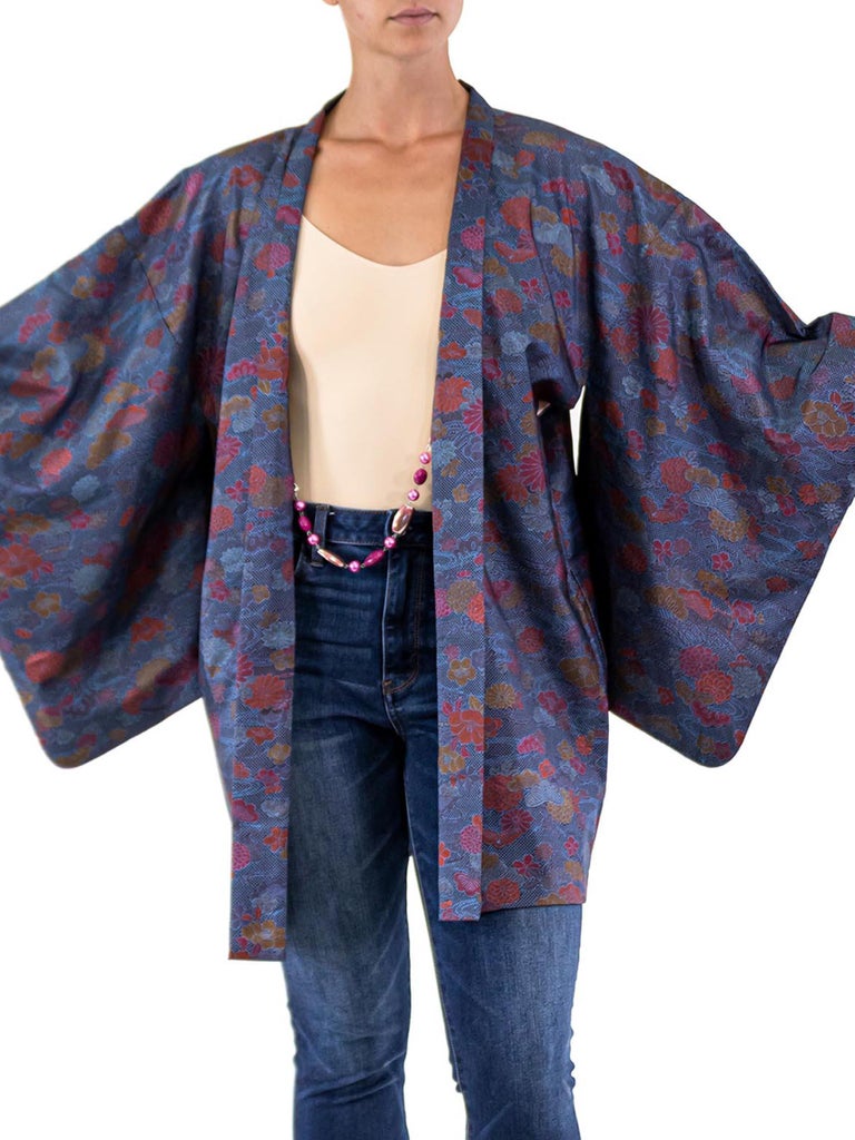1950S Jewel-Tone Silk Short Kimono With Dark Dot Detailing For Sale at ...