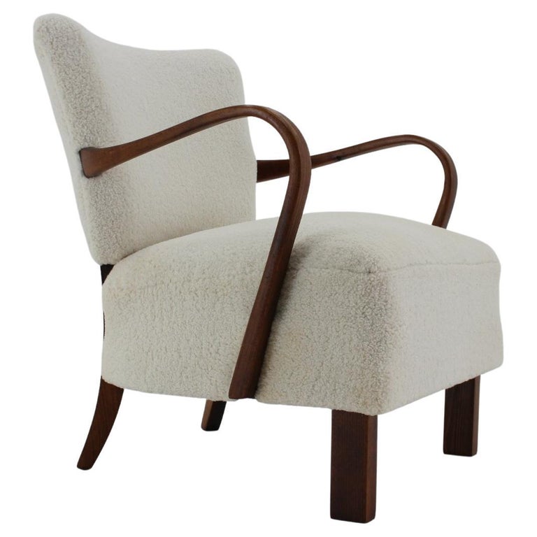 1950s Jindrich Halabala Armchair in Sheepskin Fabric, Czechoslovakia at ...