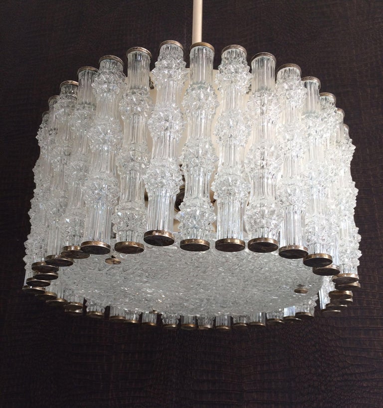1950's Kaiser Leuchten Design Primat Ice Texture Crystal Drum ...