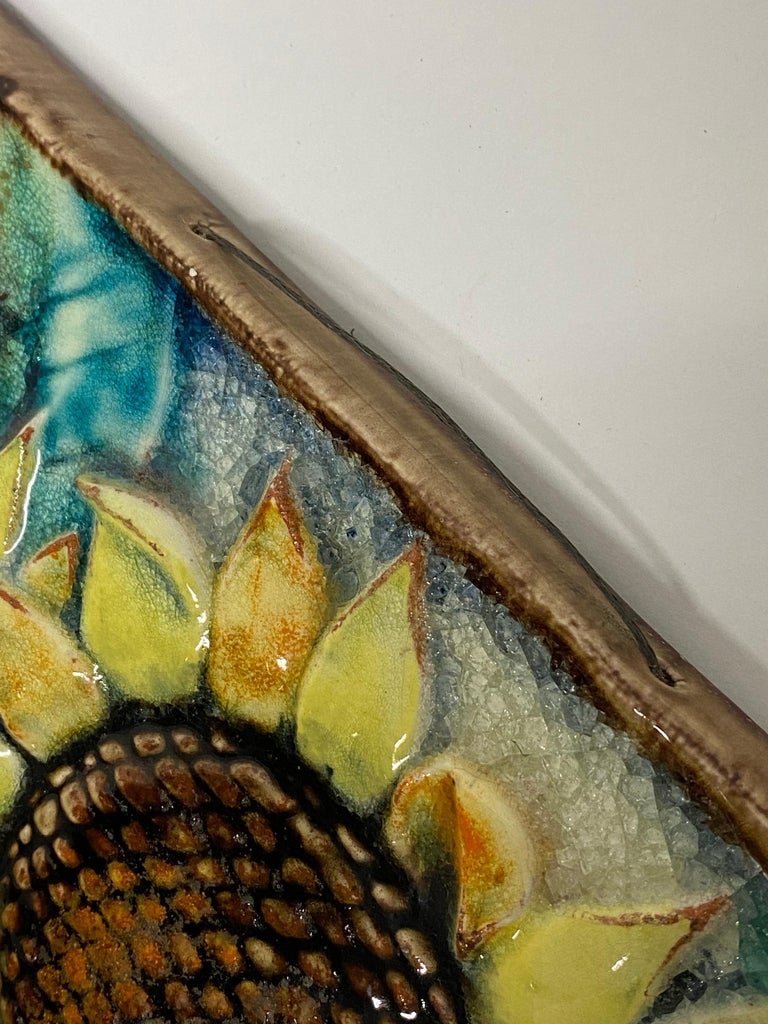 1950s Karlsruhe German Majolica Sunflower Terracotta Tile For Sale at ...