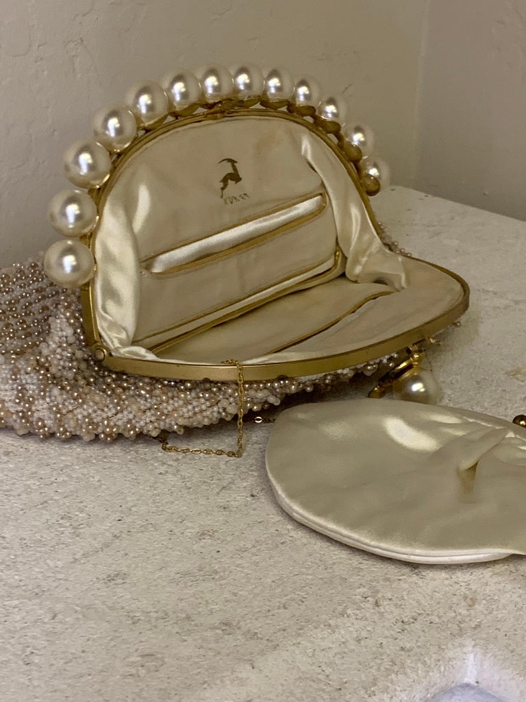 1950s Koret Champagne Seed Pearl Encrusted Evening Clutch w Pearl ...