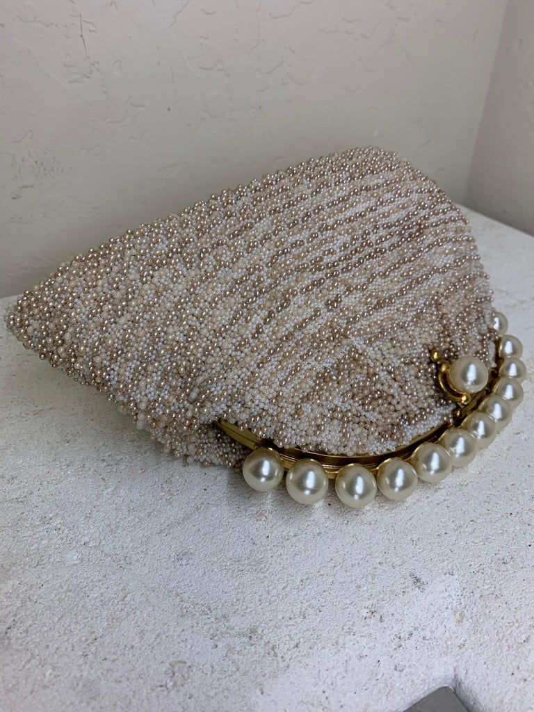 1950s Koret Champagne Seed Pearl Encrusted Evening Clutch w Pearl ...