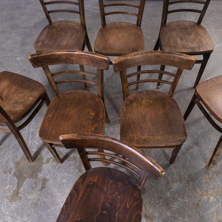 1950's Ladder Back Walnut Bistro Chairs Set of Eight For Sale at 1stDibs