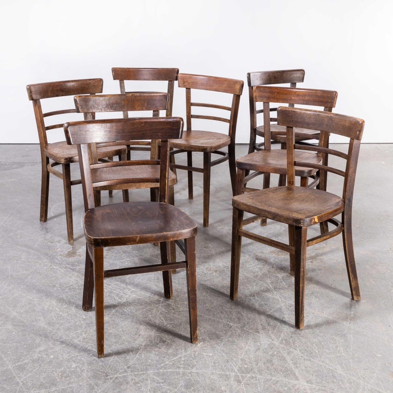 1950's Ladder Back Walnut Bistro Chairs Set of Eight For Sale at 1stDibs