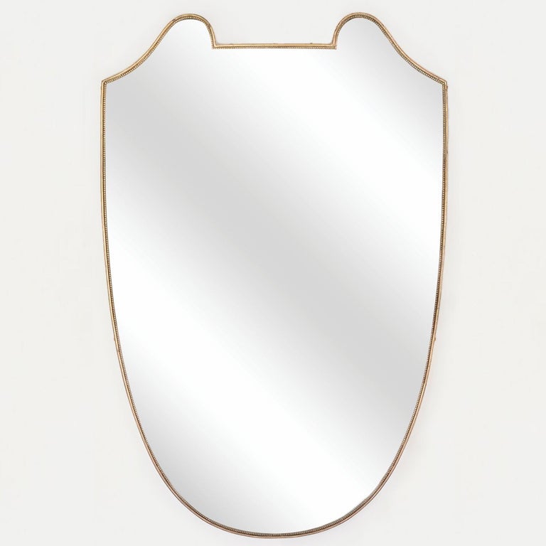 1950s Large Italian Brass Shield Mirror For Sale at 1stDibs